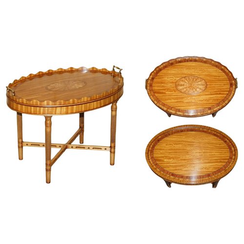 Vintage Sheraton Revival Satinwood Coffee Table with Removable Tray Top ...