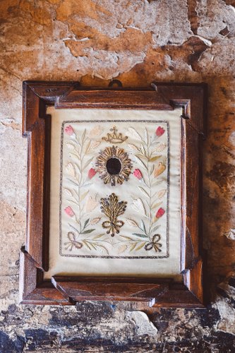 Antique Relic Painting Embroidered in Silk and Silver Thread for sale ...