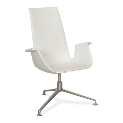 FK White Leather Armchair in White Shell Chair with Swivel Function ...