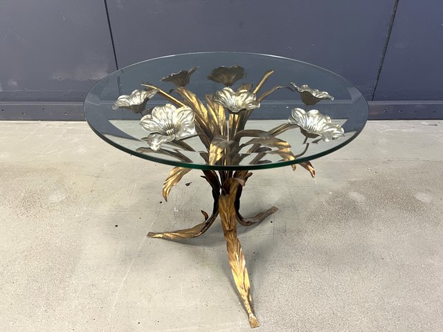 Vintage Gilt Metal Flower Side Table, 1960s for sale at Pamono