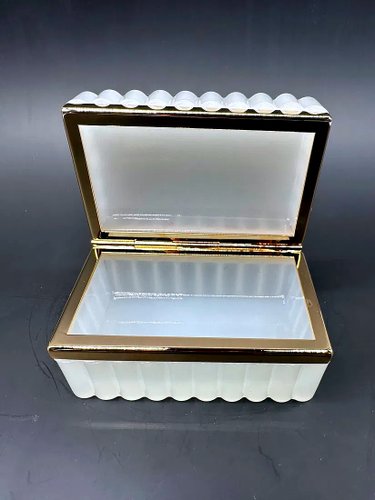 Antique Satin Opaque Glass Box with Bronze Frame, 1890s for sale at Pamono