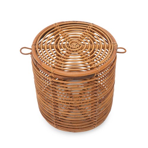 Cylindrical Rattan Storage Stool, 1960s for sale at Pamono