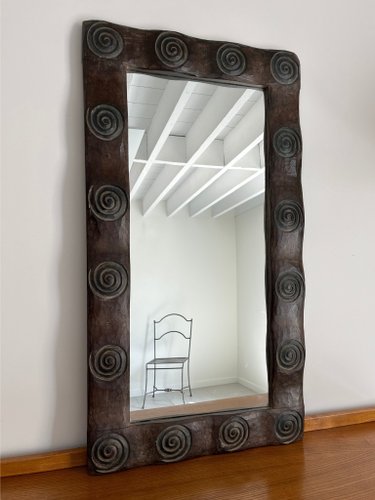 Carved Wall Mirror with Spiral Designs and Undulating Frame, 1980s for ...