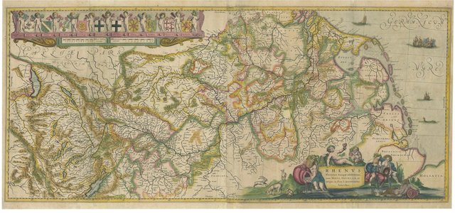 Map of the Rhine River in the Holy Roman Empire by Janssonius, 1640s ...
