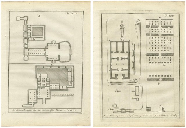 Ancient Egyptian Temple and Tomb Ground Plans Thebes, 1776, Paper, Set ...