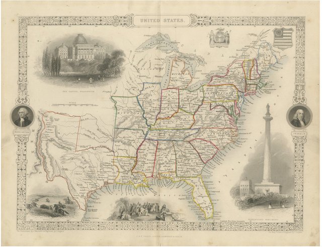 Mapa de los Estados Unidos, década de 1850 en venta en Pamono