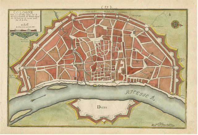 Hand-Colored City Plan of Cologne by Nicolas de Fer, 1705 for sale at ...