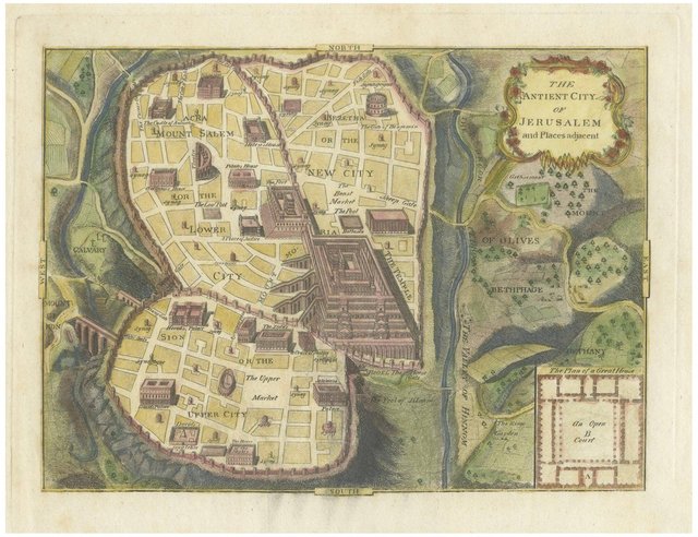 The Antient City of Jerusalem and Places Adjacent Map, 1699 for sale at ...
