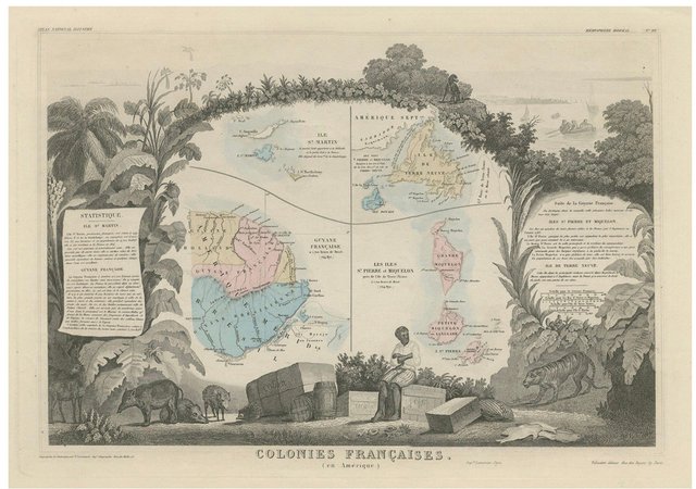 Map of French Colonies in the Americas, 1852 for sale at Pamono
