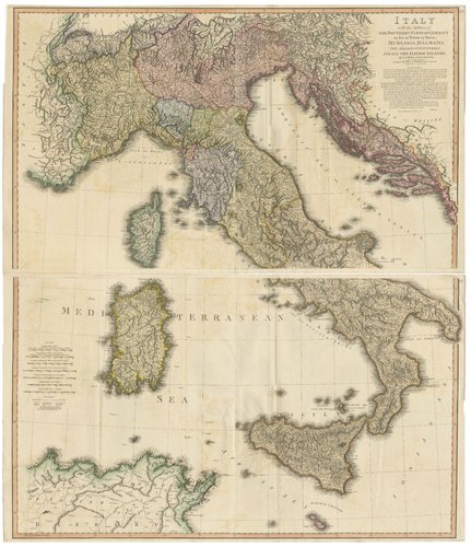Large Double Page Detailed Map of Italy and Surrounding Regions, 1794 ...