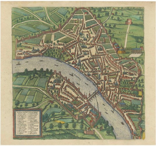 Braun & Hogenbergs, Birds-Eye View of Basel, 1575, Paper for sale at Pamono