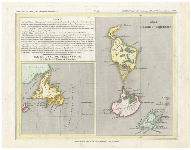 French Map of Newfoundland and St. Pierre and Miquelon for sale at Pamono
