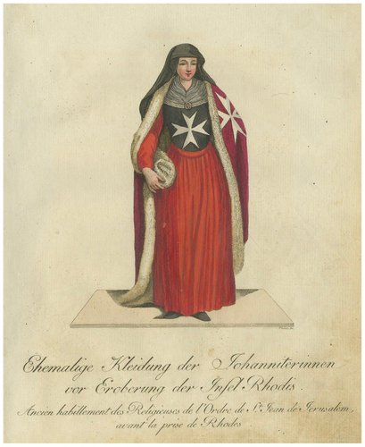 Schwan, Pre-Rhodes Hospitaller Nun: 1791 Colored Engraving of Historic ...