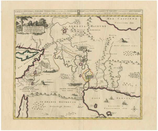 Antique Map of the Location of the Garden of Eden and Travels of the ...