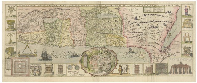 Map of the Holy Land with Insets of Jerusalem and Biblical Artefacts ...