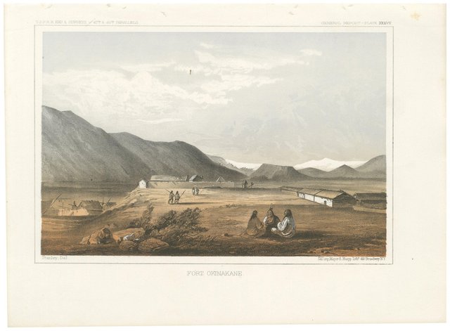 Fort Okinakane, Tinted Lithograph from the Pacific Railroad Survey ...
