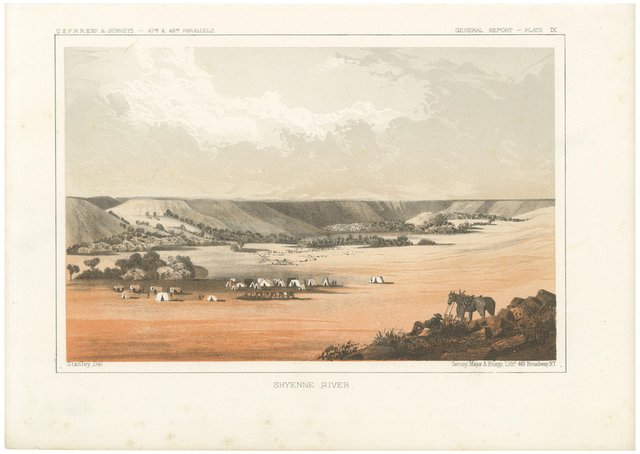 Shyenne River Landscape, Tinted Litho from the Pacific Railroad Survey ...