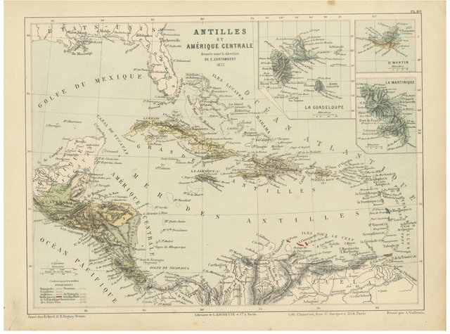 Mapa antiguo de las Antillas y América Central, 1872 en venta en Pamono