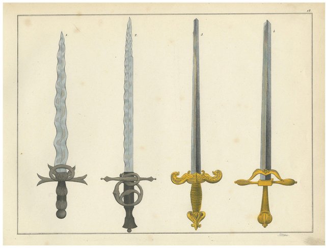 Ornate Medieval and Renaissance Swords, 1842, Lithograph for sale at Pamono