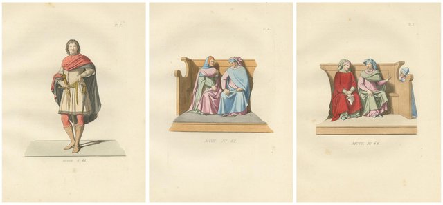 Military and Judicial Costumes from Medieval Italian Society, 1845, Set ...