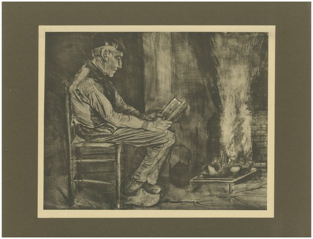 After Vincent Van Gogh Man, Reading by the Fire, 1928, Portfolio Print ...