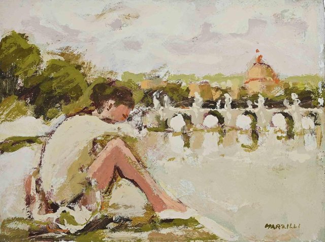 Franco Marzilli, Ballerina in Front of a Bridge in Rome, Oil Painting ...