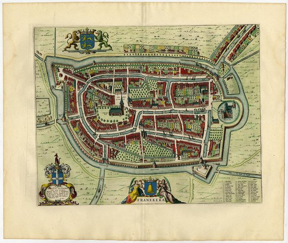 Map of the City of Franeker in Friesland by Blaeu, 1652 for sale at Pamono