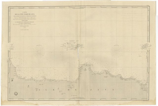 Early French Nautical Map of the Northern Coast of of Java, Indonesia ...