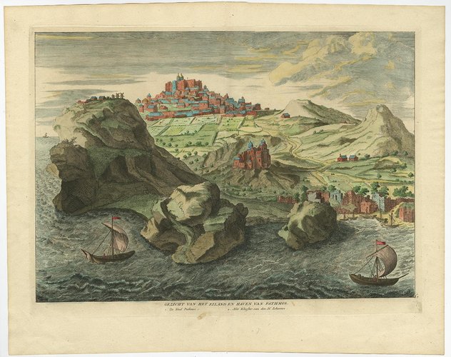 The City and Harbour of Pathmos, Patmos or Patimo in Greece, 1725, Print for sale at Pamono