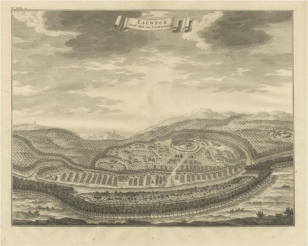 Valentijn, Panoramic Engraved View of the Town of Longvek or Lavek in ...