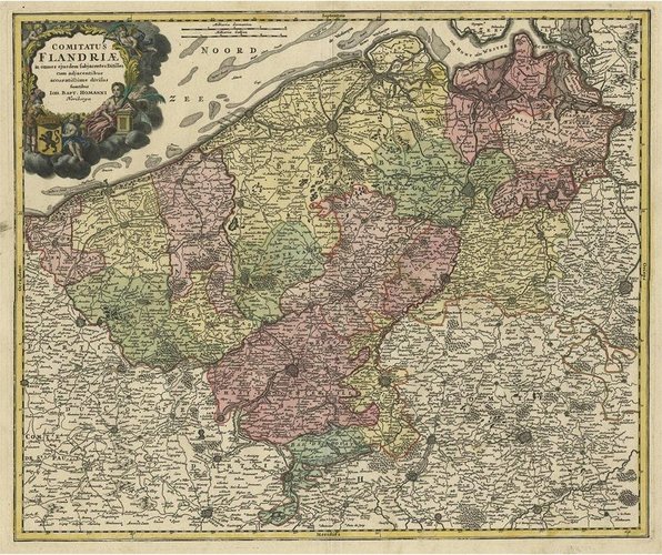 Antique Map of Flanders by Homann Heirs, 1735 for sale at Pamono