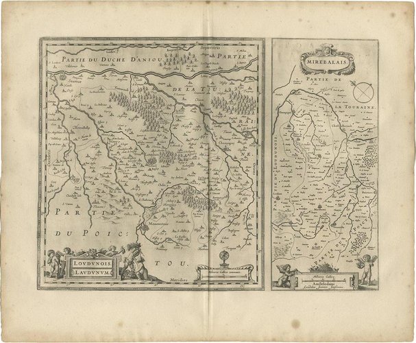 Antique Map of Loudun and Mirebeau by Janssonius, 1657 for sale at Pamono