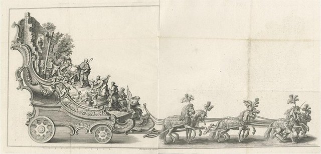 Carroza tirada por caballos con figuras religiosas, 1775, Papel en ...