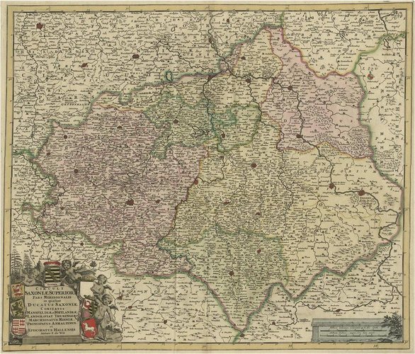 Map of the Historical Regions of the Duchy of Saxony, Germany, 1680 for ...