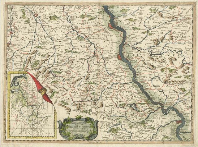 Antique Map of the Course of the Rhine by Enzo Mari for sale at Pamono
