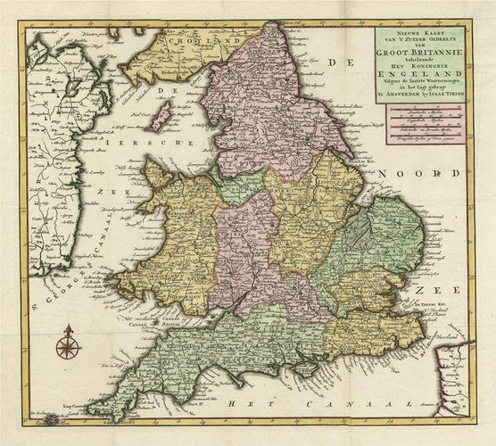Antique Map of the South Part of Great Britain by Tirion, 1750 for sale ...