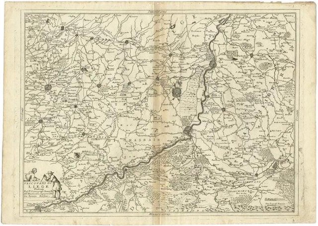 Antique Map of the Region of Liege by Coronelli, 1690 for sale at Pamono