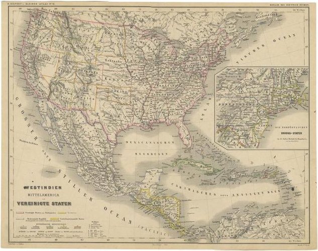 German Map of the United States, Central America and the West Indies ...