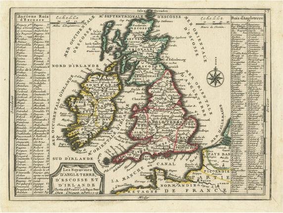 Map of the British Isles with Historical Kings, 1719 for sale at Pamono