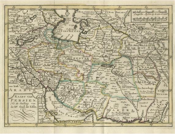 Map of Persia with Original Border Coloring, 1745 for sale at Pamono