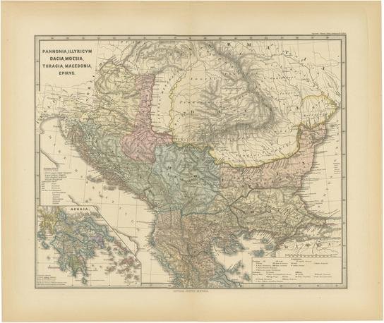 Roman Balkans Map, 1880 for sale at Pamono