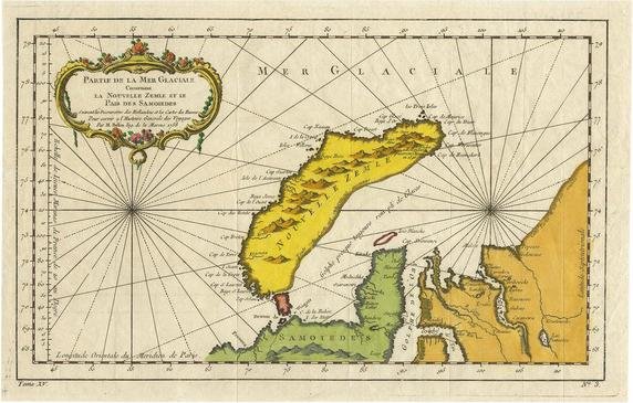 Antique Map of Novaya Zemlya by Bellin, 1758 for sale at Pamono