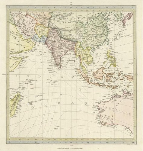 Antique Map of Southern Asia, East Indies and Indian Ocean, 1840s for ...
