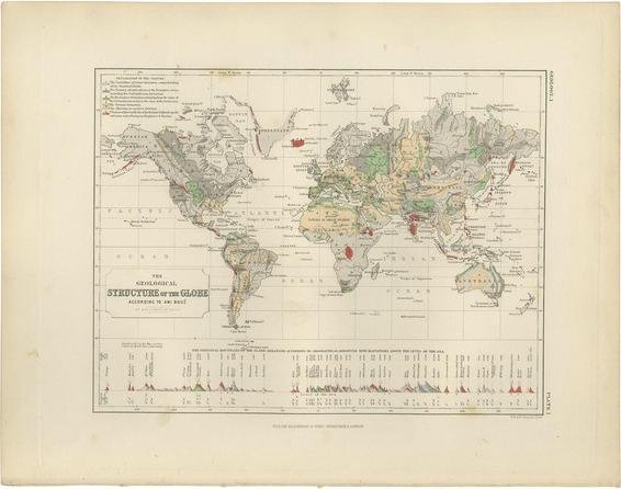 Mapa geológico del mundo antiguo de Johnston, 1850 en venta en Pamono