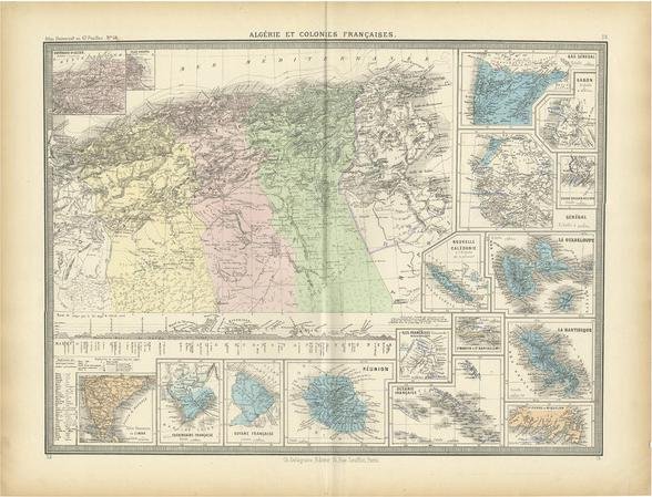 Antique Map of Algeria and the French Colonies, 1875 for sale at Pamono