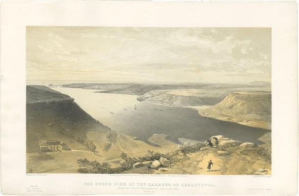 W. Simpson, Illustration of the Harbour of Sebastopol, Crimean War ...
