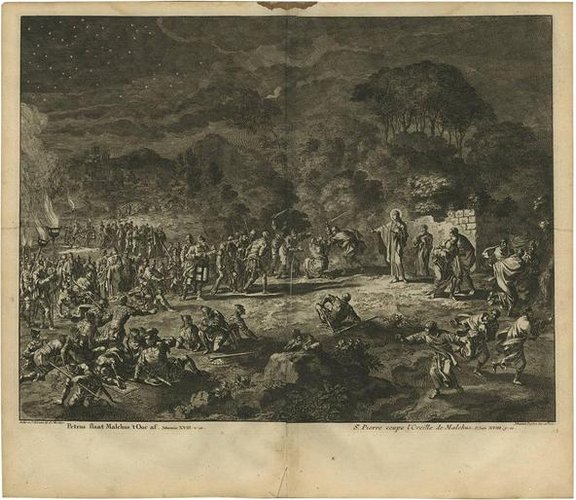 J. Luyken, Bible Scene: Peter Cuts Off the Ear of Malchus, 1743, Print ...