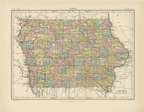 Antique Map of Iowa, 1881 for sale at Pamono
