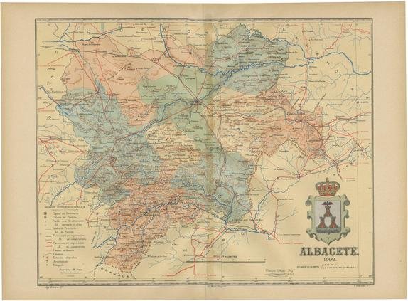 Map of Spanish Landscape and Infrastructure, 1902 for sale at Pamono