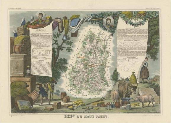 Map of Haut-Rhin, 1852 for sale at Pamono